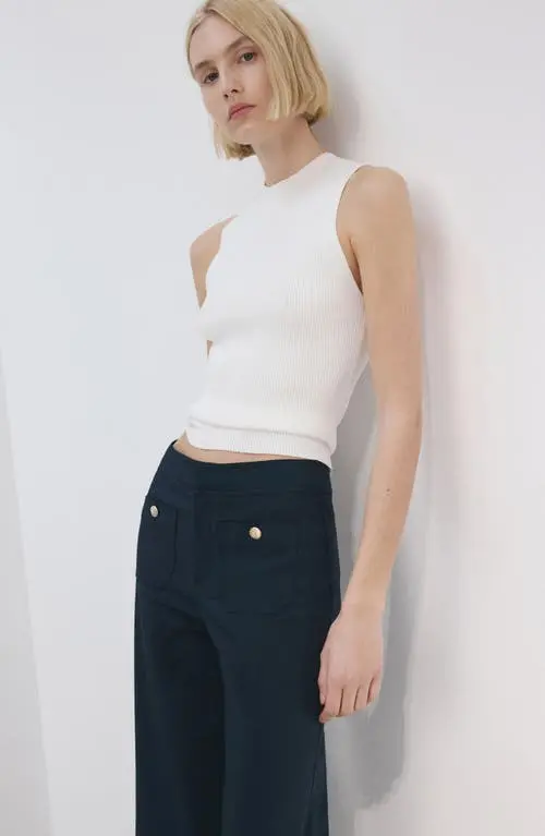Mango Flare Leg Pants - Navy
