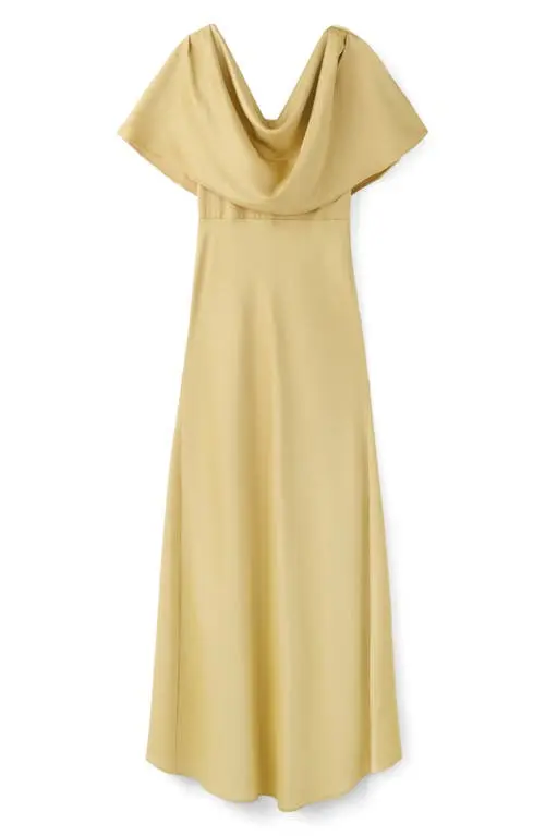 Mango Drape Neck Satin Maxi Dress - Beige