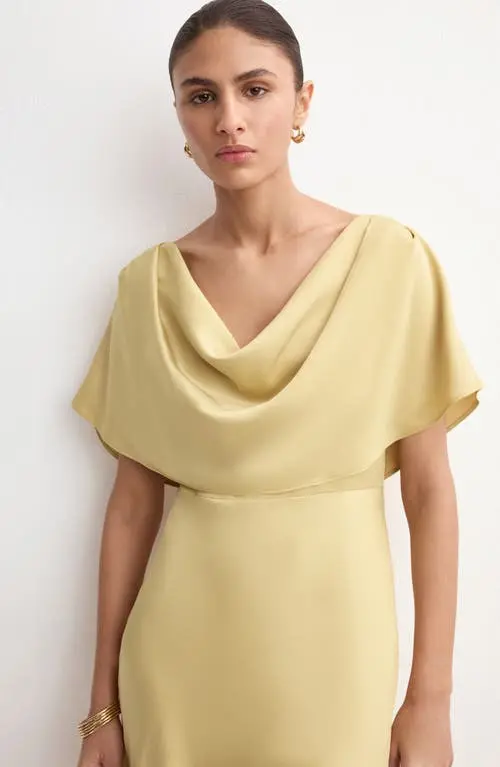 Mango Drape Neck Satin Maxi Dress - Beige