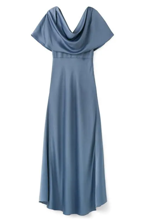 Mango Drape Neck Satin Maxi Dress - Charcoal