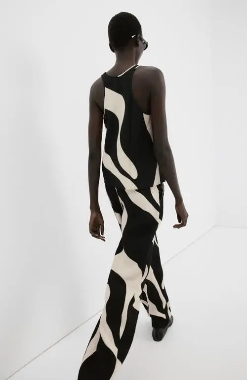Mango Printed Straight Leg Trousers