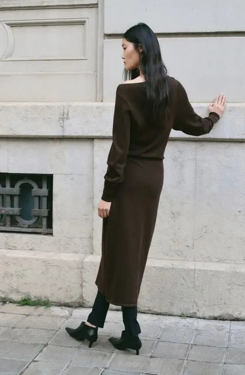 Mango Fine Knit Blouson Sweater Midi Dress