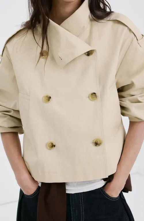 Mango Cropped Trench Jacket - Beige