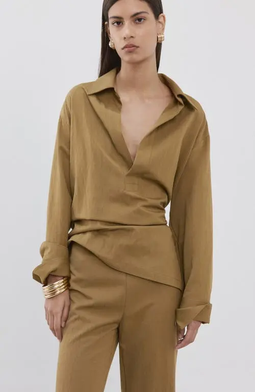 Mango Flat Front Straight Leg Trousers - Khaki
