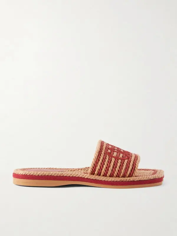 Chloé Logo-embroidered Striped Cord Slides - Brown