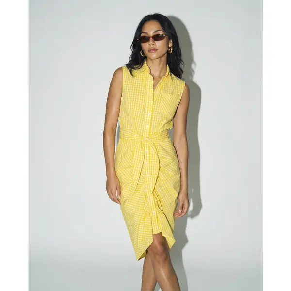 The Shirt By Rochelle Behrens The Sleeveless Wrap Front Dress - Yellow/white
