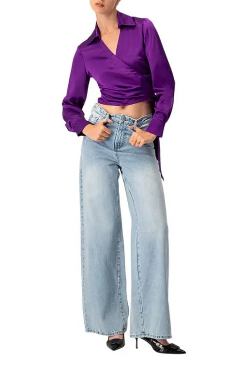 IVONNE Wrap Blouse With Tie Detail