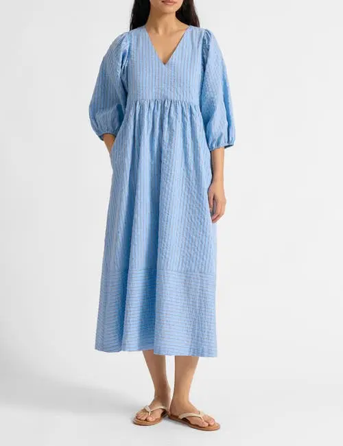 ALBARAY Striped V-neck Midi Dress