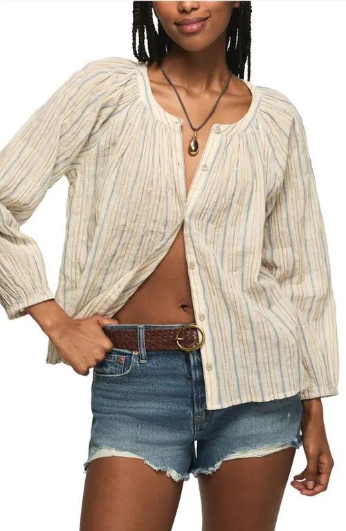 Lucky Brand Floral Button-up Top - Light Seashell