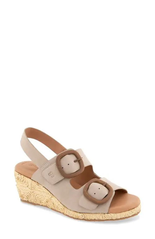 Gentle Souls Greca Raffia Slingback Platform Wedge Sandal - Mushroom Nubuck
