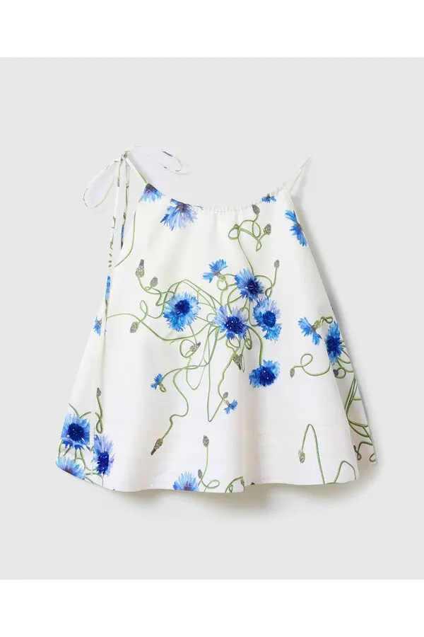 Stella McCartney Embroidered Cornflower Sleeveless Frill Top - Blue