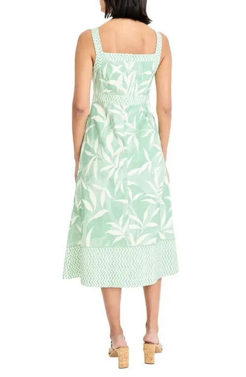 Maggy London Leaf Print Square Neck Midi Dress