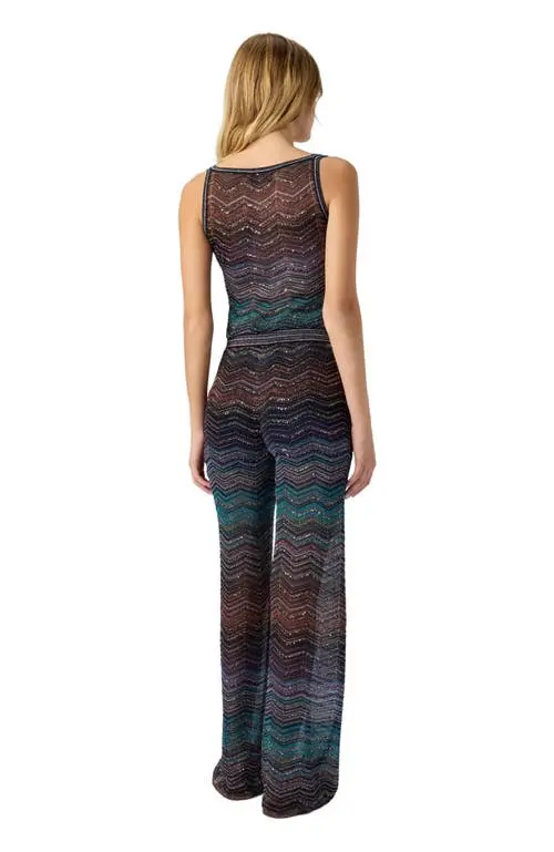 Missoni Wide-leg Trousers In Chevron Lamé With Sequins - Dark Blue