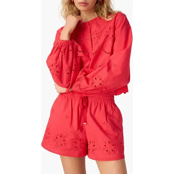 Cami Nyc Kalena Embroidered Eyelet Long Sleeve Top - Candy Apple