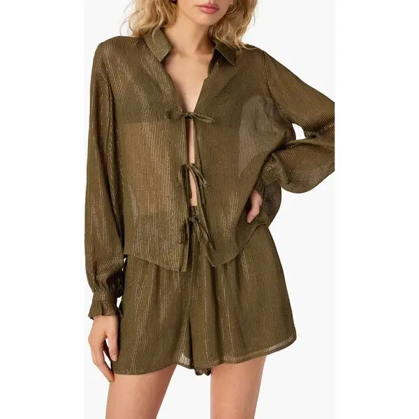 Cami Nyc Niecey Long Sleeve Metallic Chiffon Top