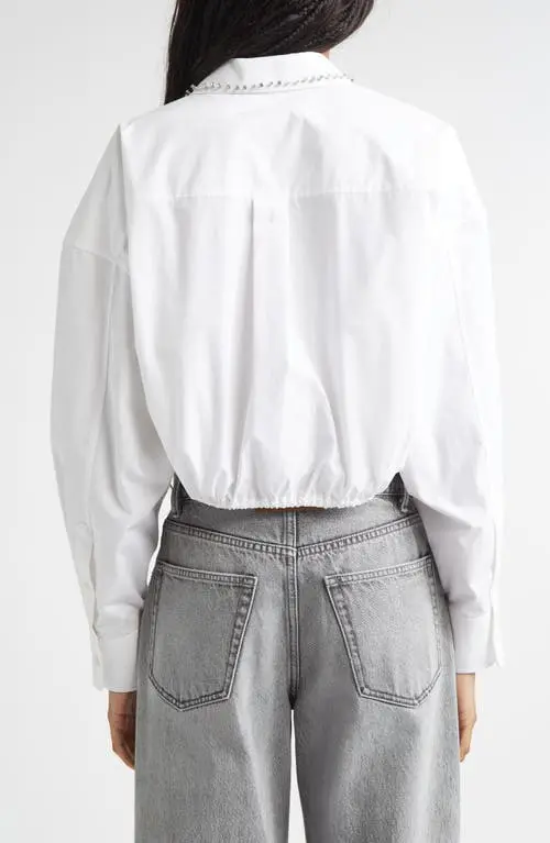 Alexander Wang Crystal Studded Cropped Button-up Shirt - White