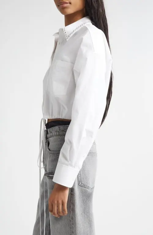 Alexander Wang Crystal Studded Cropped Button-up Shirt - White