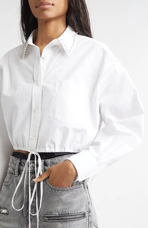Alexander Wang Crystal Studded Cropped Button-up Shirt - White