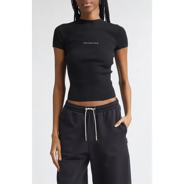 Alexander Wang Jacquard Logo Ribbed Funnel-neck Sweater - Black