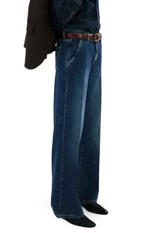 Mango Slant Pocket Wide Leg Jeans - Dark Blue