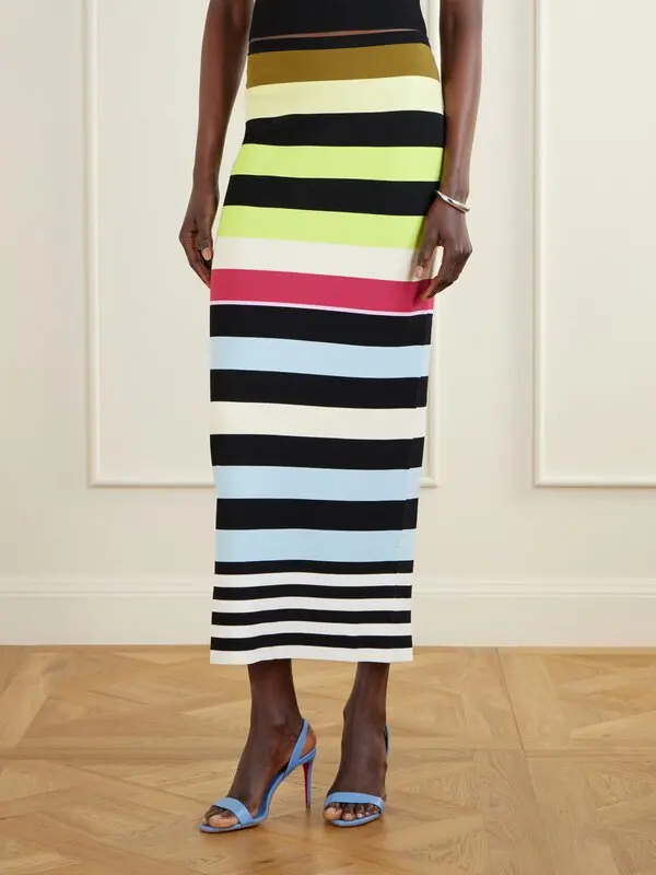 Christopher John Rogers Striped Double-knit Maxi Skirt - Multi