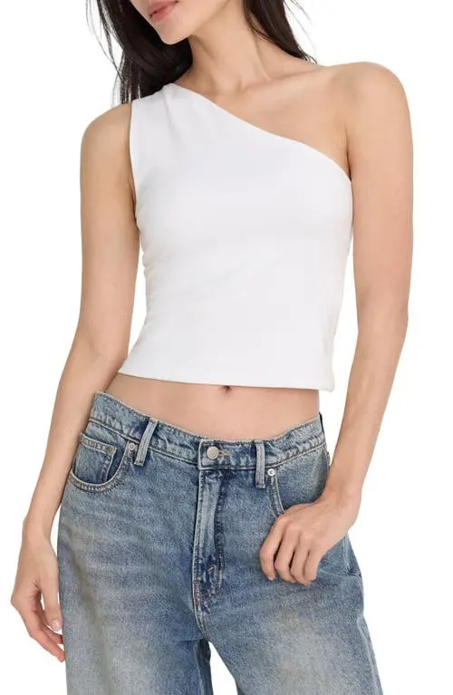 Good American Stretch Cotton One Shoulder Crop Tank - White001