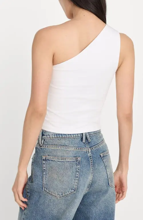 Good American Stretch Cotton One Shoulder Crop Tank - White001