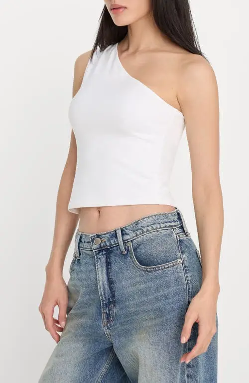 Good American Stretch Cotton One Shoulder Crop Tank - White001