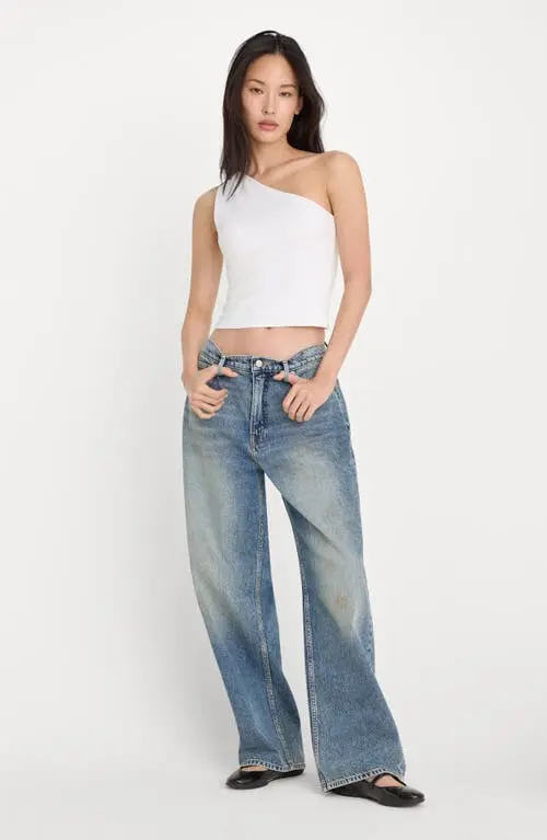 Good American Stretch Cotton One Shoulder Crop Tank - White001
