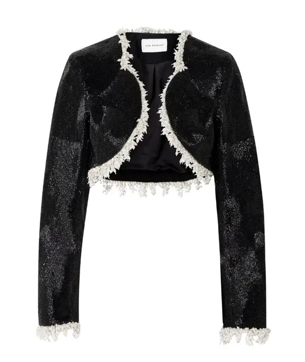 CLIO PEPPIATT Margot Cropped Embellished Jacket - Black