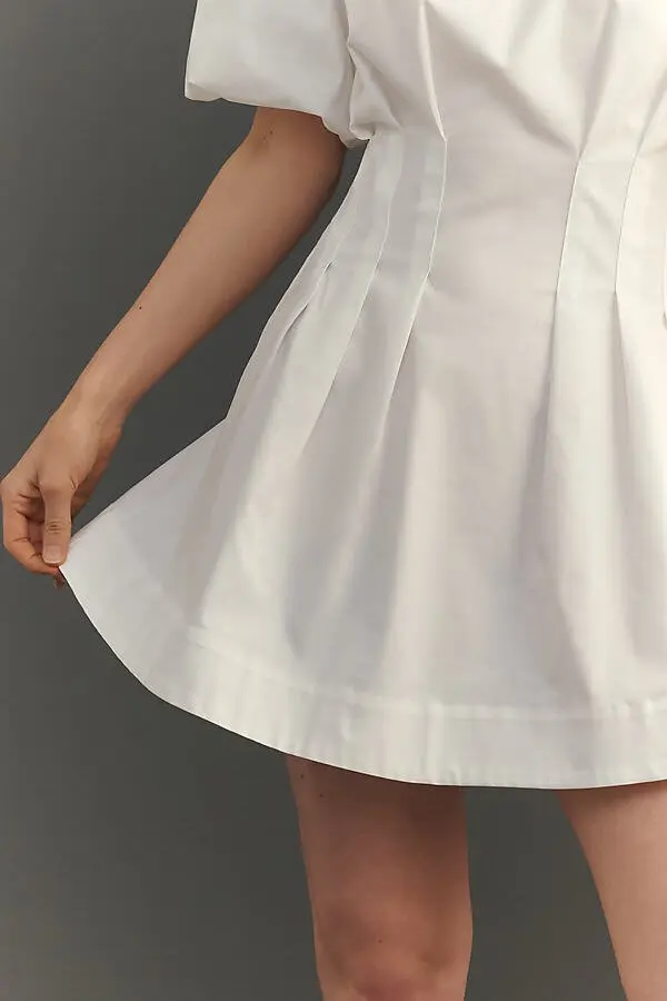 EXQUISE Puff-sleeve Striped Mini Dress