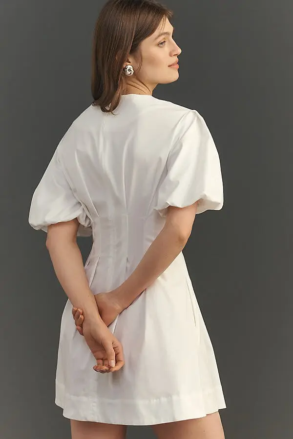 EXQUISE Puff-sleeve Striped Mini Dress