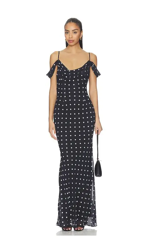 SONYA MODA Polka Dot Maxi Dress - Black