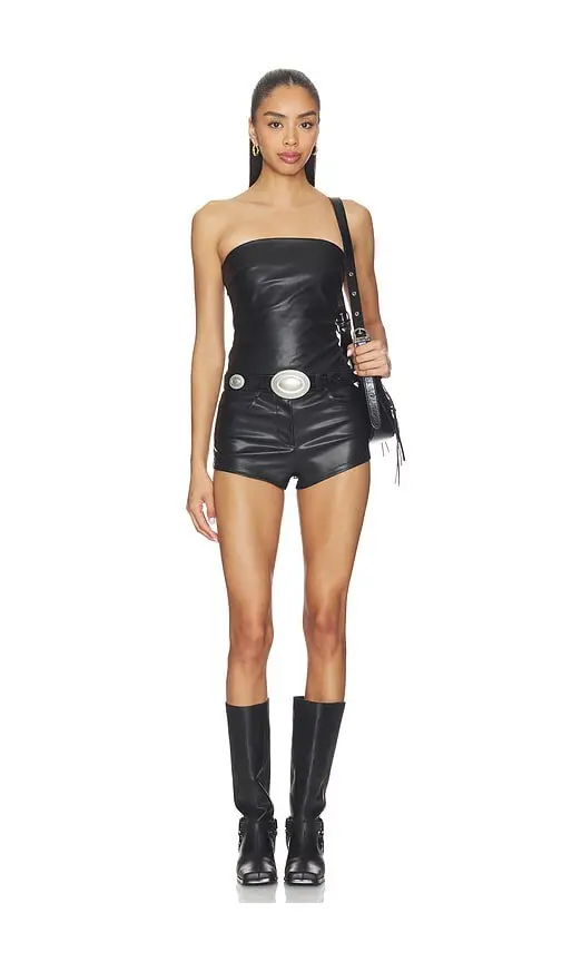 Superdown Faux Leather Short Set - Black