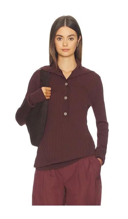 ENTIRE STUDIOS High Neck Henley Top - Chocolate