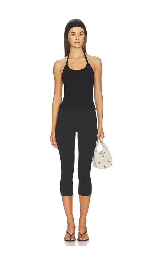 Enza Costa Cotton Rib Halter - Black