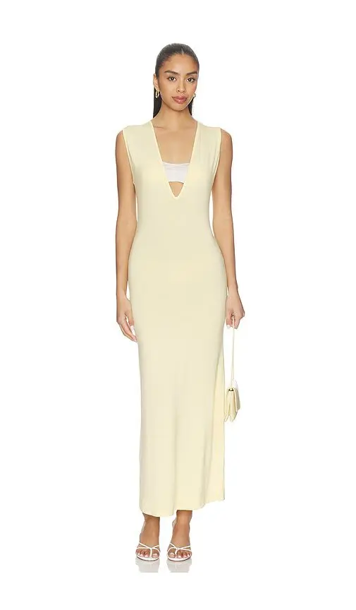 ARTLESS Tate Plunge Midi Dress - Yellow