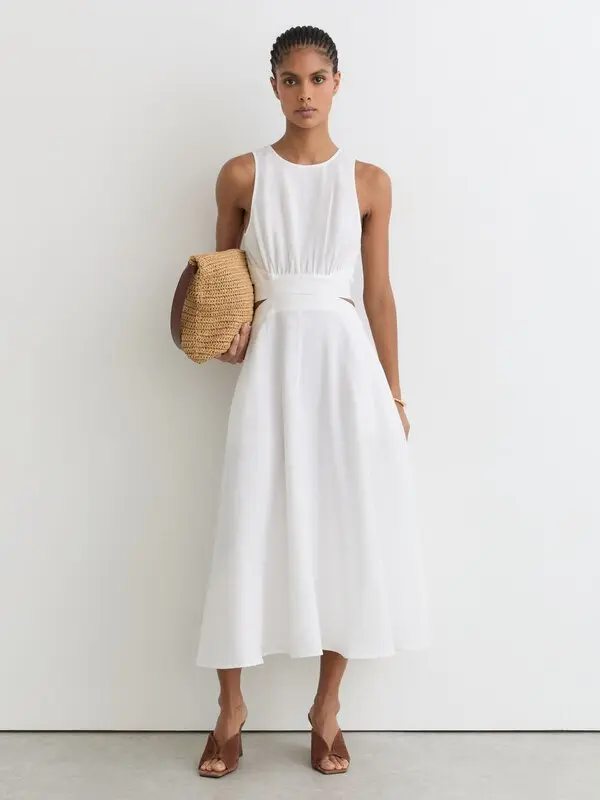 REISS Hazel Linen-cotton Cut-out Midi Dress - Ivory