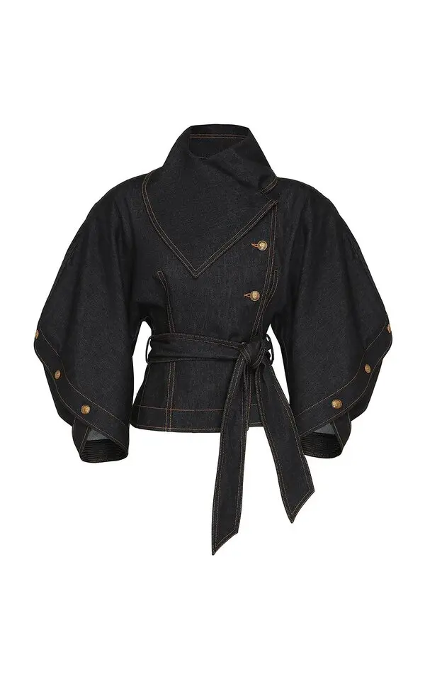 Zimmermann Valiant Dramatic Collar Denim Jacket - Blue