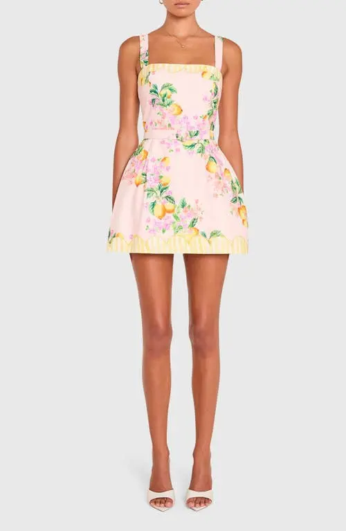 Amanda Uprichard Lemon Print Belted Linen Blend Romper - Limoncello Print