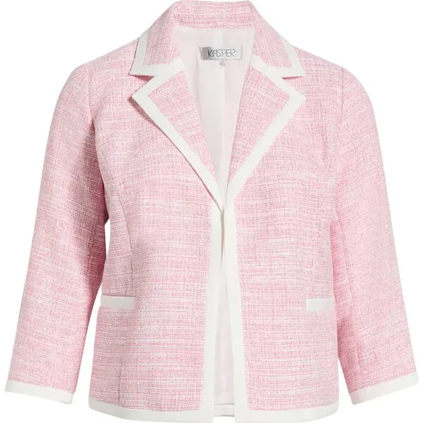 KASPER Contrast Trim Open Front Blazer - Pink Perfection Multi