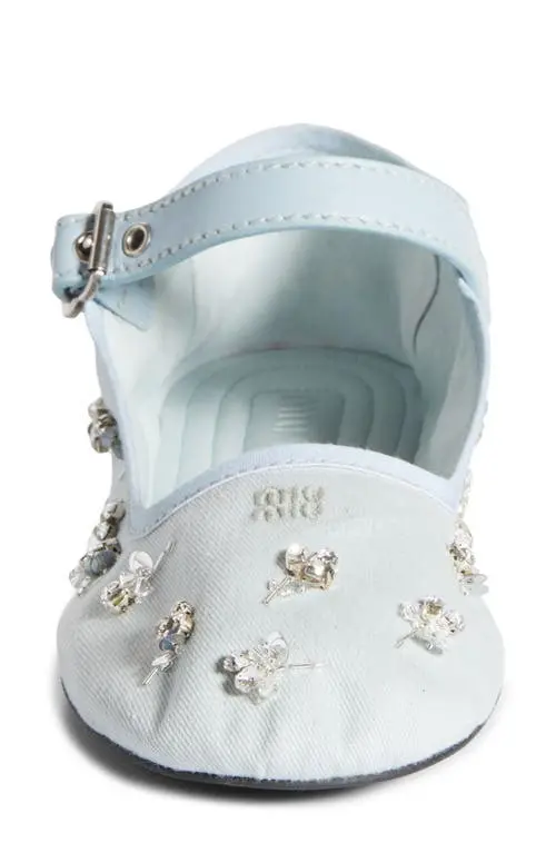 Miu Miu Crystal Embellished Canvas Mary Jane Ballet Flat - Blue