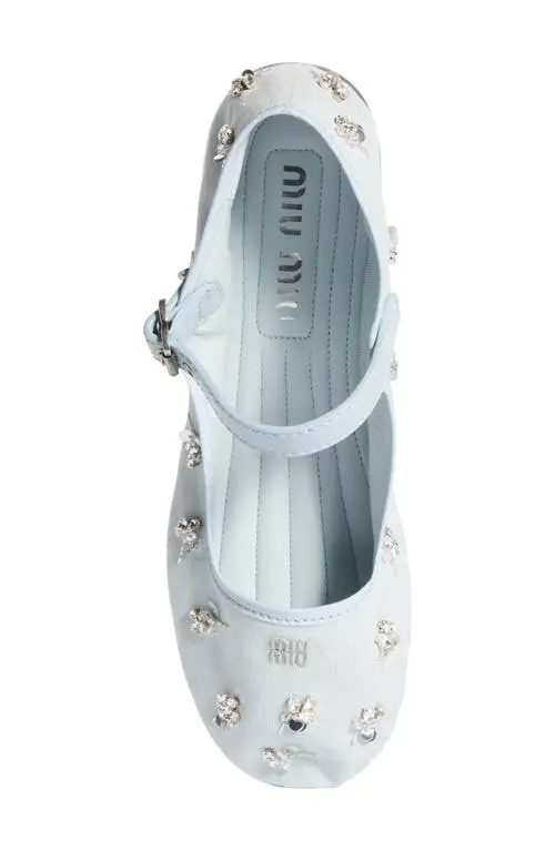 Miu Miu Crystal Embellished Canvas Mary Jane Ballet Flat - Blue