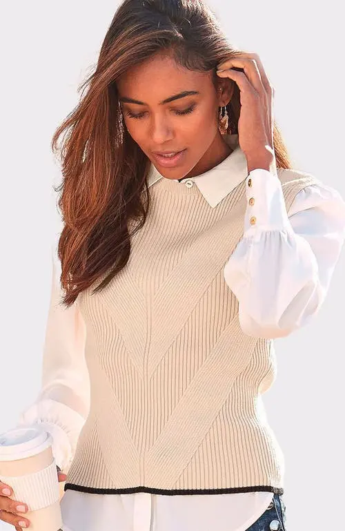 LASCANA Knit Pattern Sweater Vest - Beige