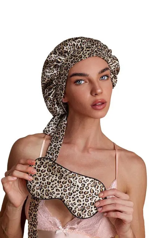 SILKSILKY Pure Silk Bonnet+eye Mask Set - Leopard