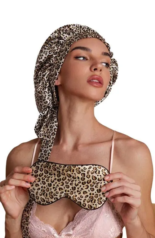 SILKSILKY Pure Silk Bonnet+eye Mask Set - Leopard