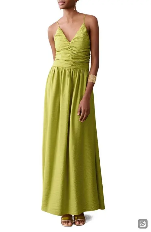 Mango Ruched Maxi Dress - Lime