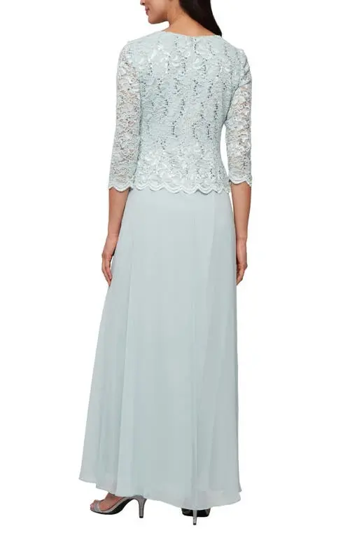Alex Evenings Floral-lace Bodice Chiffon Formal Gown