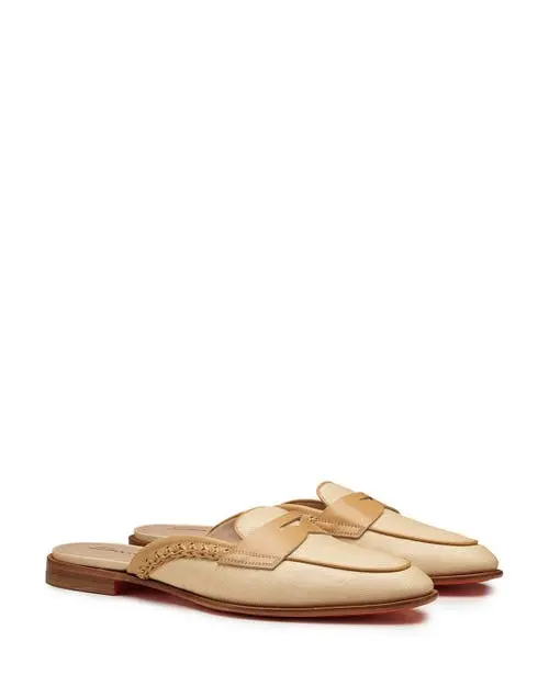 Santoni Leather And Raffia Mule - Natural