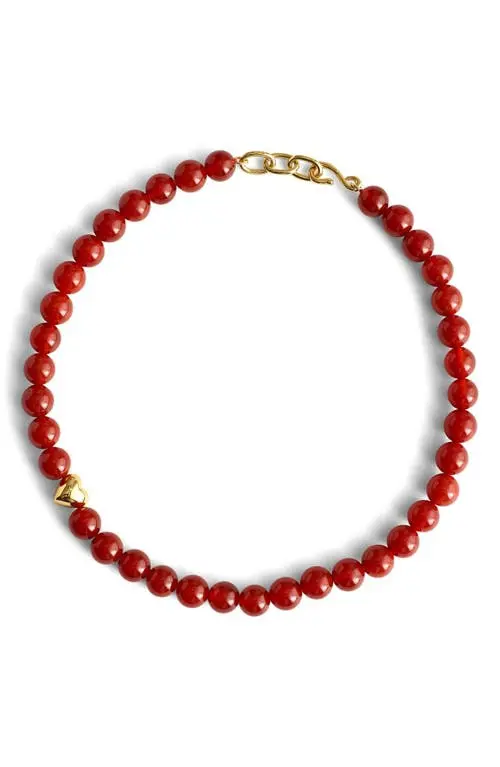 Madewell Heart Charm Beaded Choker Necklace - Cherry